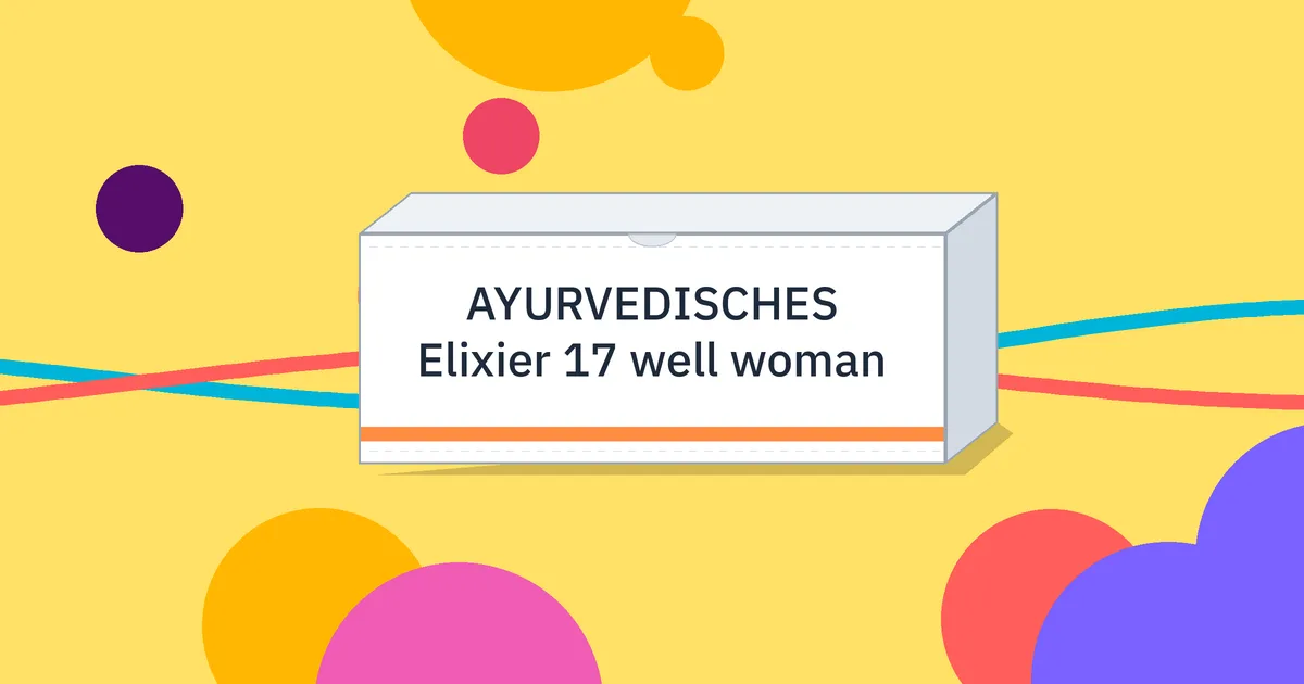 Symbolbild: Packung mit der Aufschrift AYURVEDISCHES Elixier 17 well woman (PZN 07252176) – Verfügbarkeit und Bezug in Apotheken in Frankfurt am Main