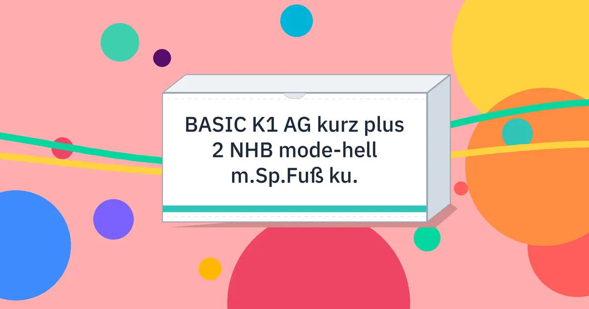 Symbolbild: Packung mit der Aufschrift BASIC K1 AG kurz plus 2 NHB mode-hell m.Sp.Fuß ku. (PZN 20260134) – Verfügbarkeit und Bezug in Apotheken in Frankfurt am Main