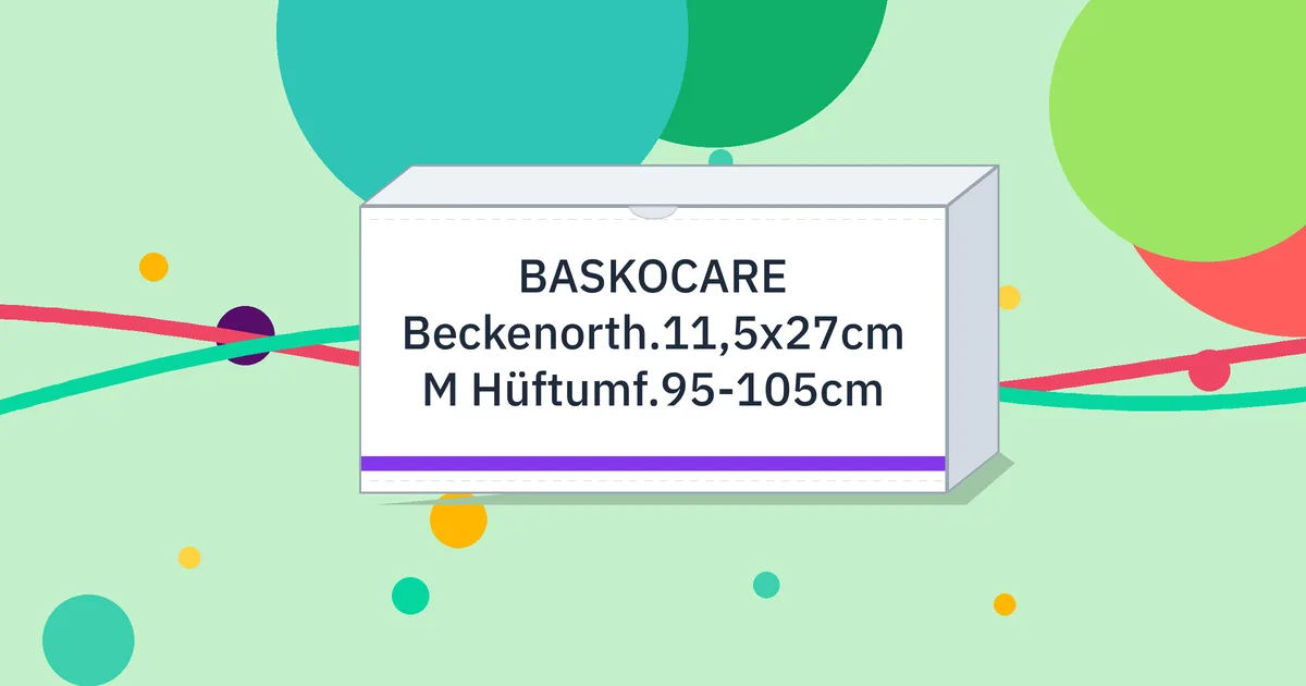 Symbolbild: Packung mit der Aufschrift BASKOCARE Beckenorth.11,5x27cm M Hüftumf.95-105cm (PZN 14047778) – Verfügbarkeit und Bezug in Apotheken in Frankfurt am Main
