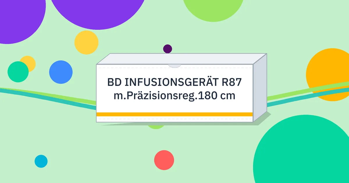 Symbolbild: Packung mit der Aufschrift BD INFUSIONSGERÄT R87 m.Präzisionsreg.180 cm (PZN 02062761) – Verfügbarkeit und Bezug in Apotheken in Frankfurt am Main