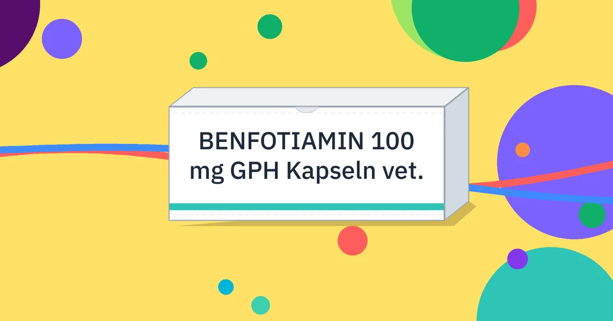 Symbolbild: Packung mit der Aufschrift BENFOTIAMIN 100 mg GPH Kapseln vet. (PZN 19248346) – Verfügbarkeit und Bezug in Apotheken in Frankfurt am Main