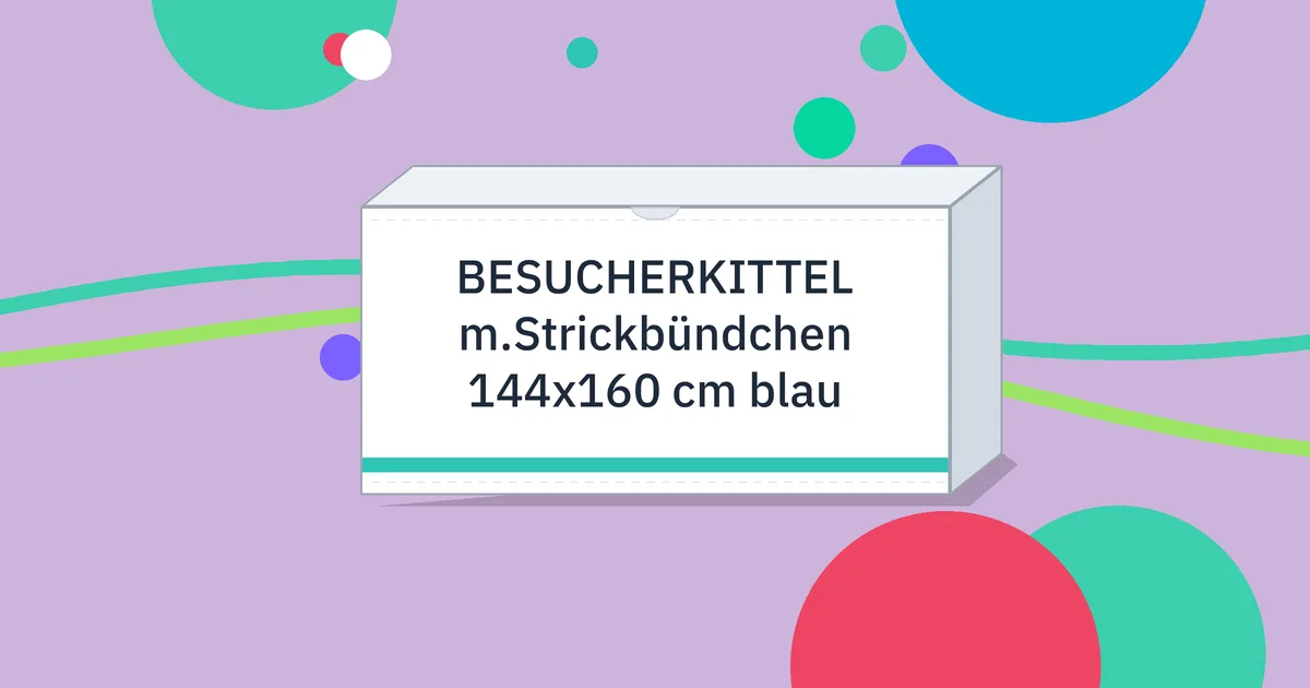 Symbolbild: Packung mit der Aufschrift BESUCHERKITTEL m.Strickbündchen 144x160 cm blau (PZN 01154231) – Verfügbarkeit und Bezug in Apotheken in Frankfurt am Main