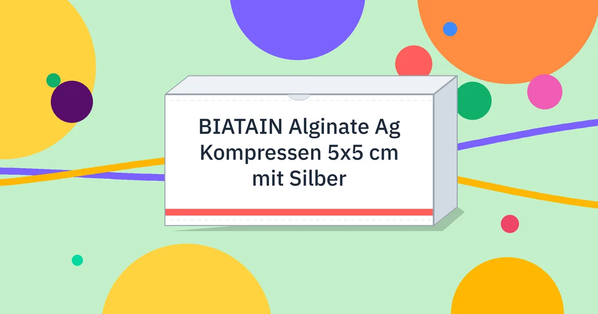 Symbolbild: Packung mit der Aufschrift BIATAIN Alginate Ag Kompressen 5x5 cm mit Silber (PZN 11117219) – Verfügbarkeit und Bezug in Apotheken in Frankfurt am Main