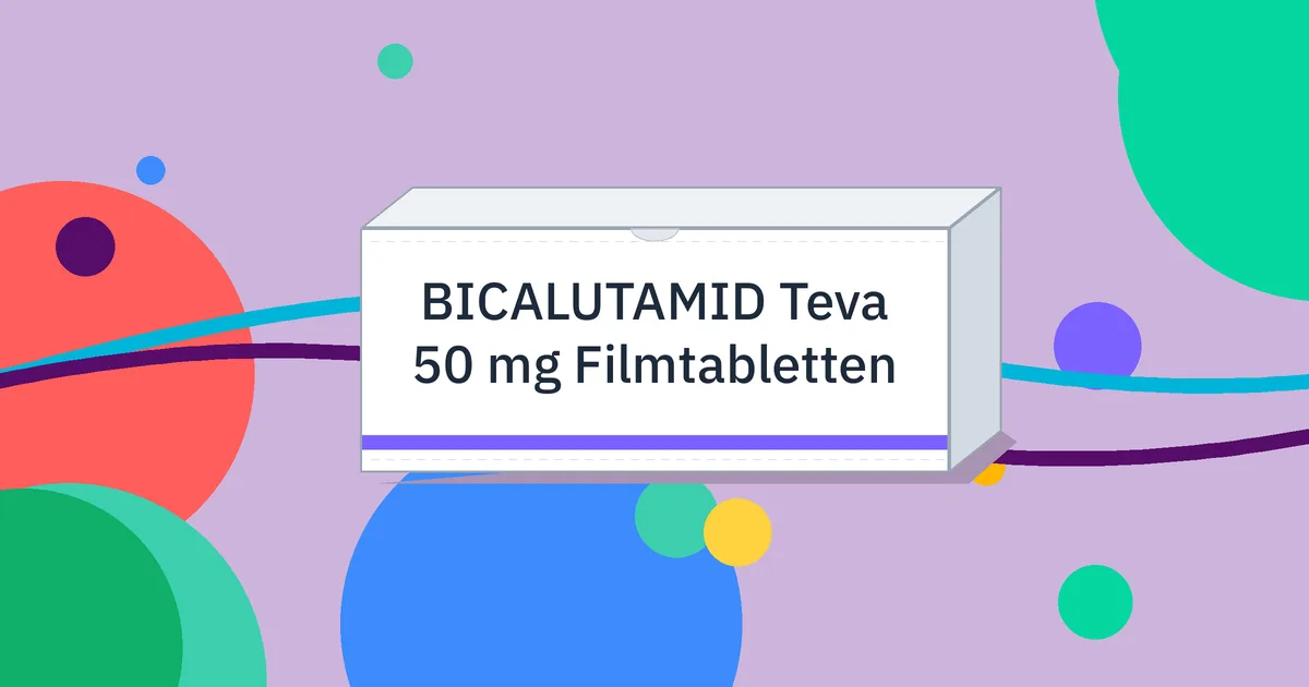 Symbolbild: Packung mit der Aufschrift BICALUTAMID Teva 50 mg Filmtabletten (PZN 06724733) – Verfügbarkeit und Bezug in Apotheken in Frankfurt am Main