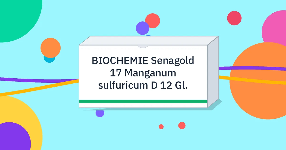 Symbolbild: Packung mit der Aufschrift BIOCHEMIE Senagold 17 Manganum sulfuricum D 12 Gl. (PZN 09215009) – Verfügbarkeit und Bezug in Apotheken in Frankfurt am Main