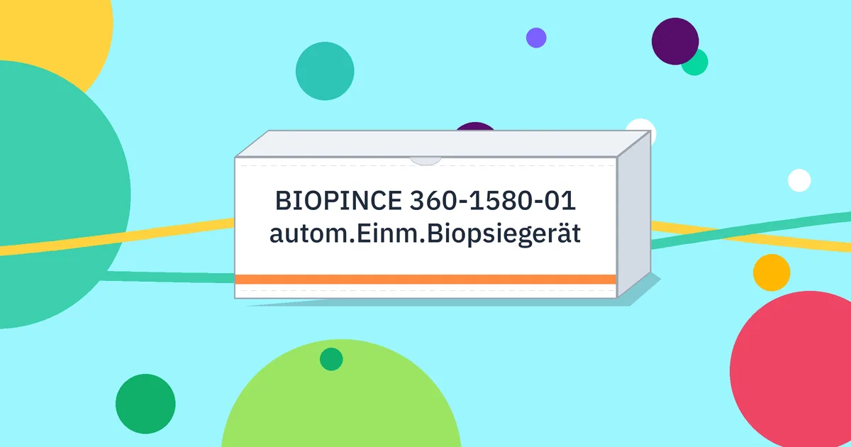 Symbolbild: Packung mit der Aufschrift BIOPINCE 360-1580-01 autom.Einm.Biopsiegerät (PZN 16140772) – Verfügbarkeit und Bezug in Apotheken in Frankfurt am Main