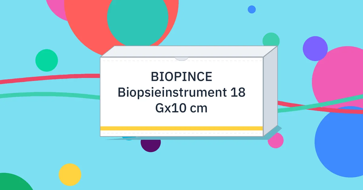 Symbolbild: Packung mit der Aufschrift BIOPINCE Biopsieinstrument 18 Gx10 cm (PZN 06769434) – Verfügbarkeit und Bezug in Apotheken in Frankfurt am Main