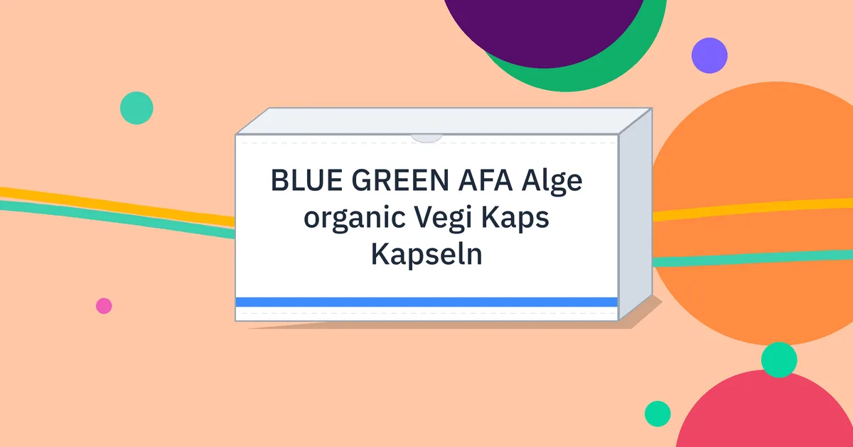 Symbolbild: Packung mit der Aufschrift BLUE GREEN AFA Alge organic Vegi Kaps Kapseln (PZN 06462546) – Verfügbarkeit und Bezug in Apotheken in Frankfurt am Main
