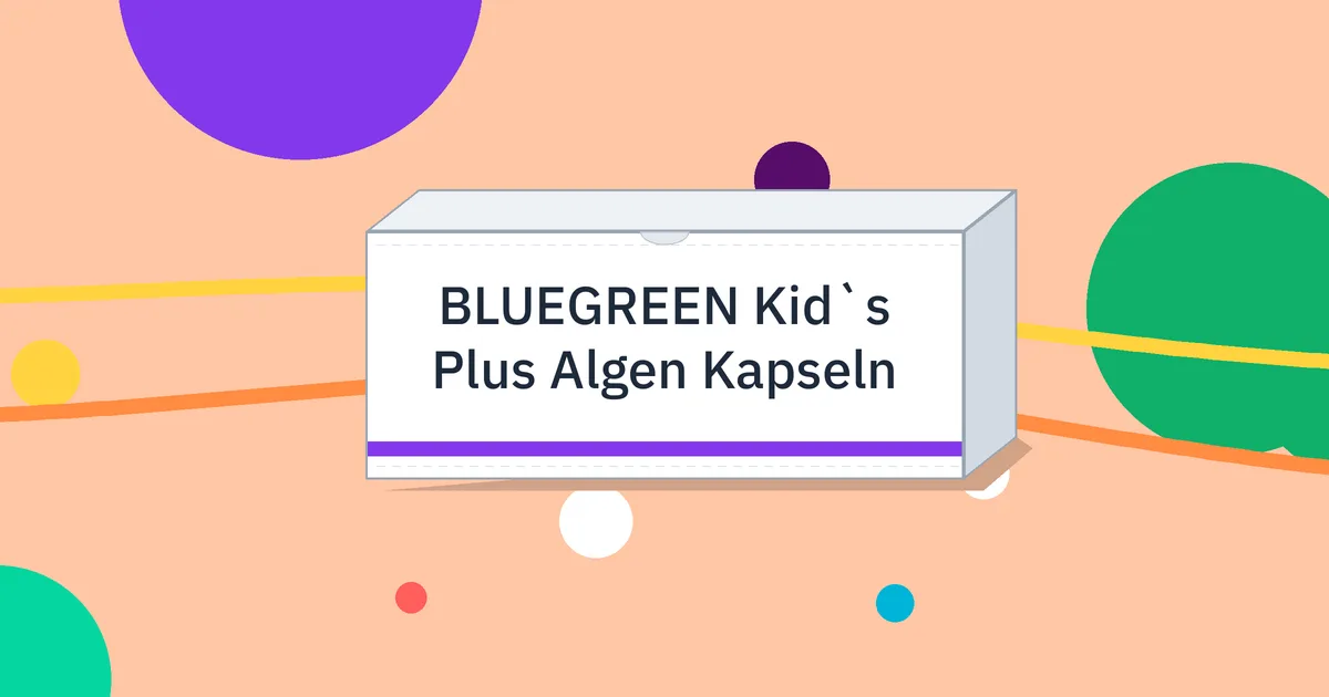 Symbolbild: Packung mit der Aufschrift BLUEGREEN Kid`s Plus Algen Kapseln (PZN 00007433) – Verfügbarkeit und Bezug in Apotheken in Frankfurt am Main