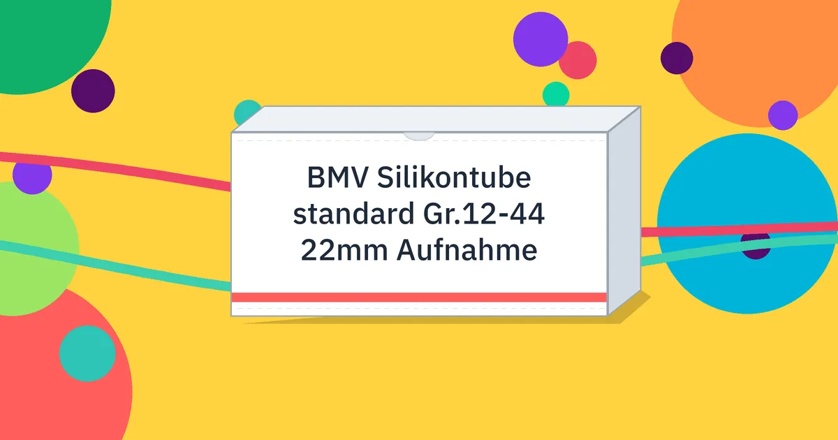 Symbolbild: Packung mit der Aufschrift BMV Silikontube standard Gr.12-44 22mm Aufnahme (PZN 18386187) – Verfügbarkeit und Bezug in Apotheken in Frankfurt am Main