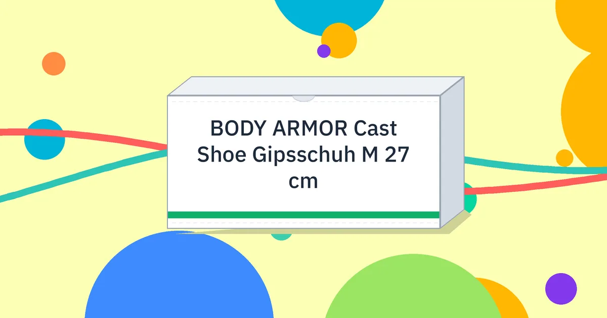 Symbolbild: Packung mit der Aufschrift BODY ARMOR Cast Shoe Gipsschuh M 27 cm (PZN 16630341) – Verfügbarkeit und Bezug in Apotheken in Frankfurt am Main