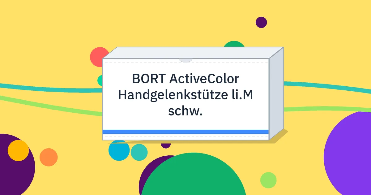 Symbolbild: Packung mit der Aufschrift BORT ActiveColor Handgelenkstütze li.M schw. (PZN 13423860) – Verfügbarkeit und Bezug in Apotheken in Frankfurt am Main