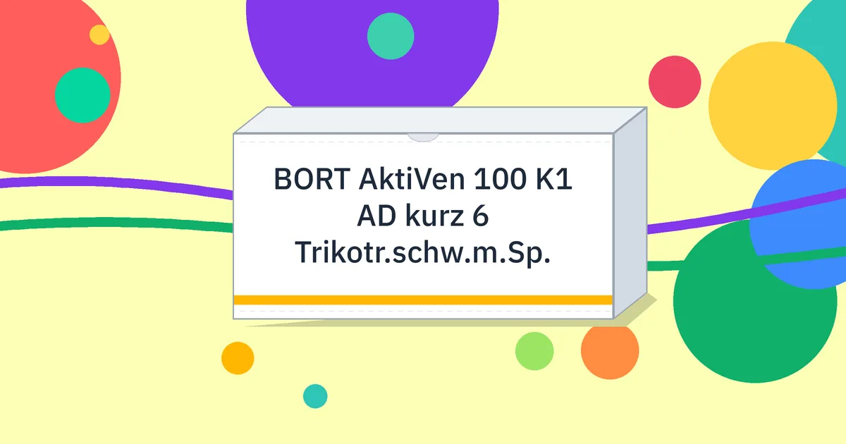 Symbolbild: Packung mit der Aufschrift BORT AktiVen 100 K1 AD kurz 6 Trikotr.schw.m.Sp. (PZN 14387178) – Verfügbarkeit und Bezug in Apotheken in Frankfurt am Main