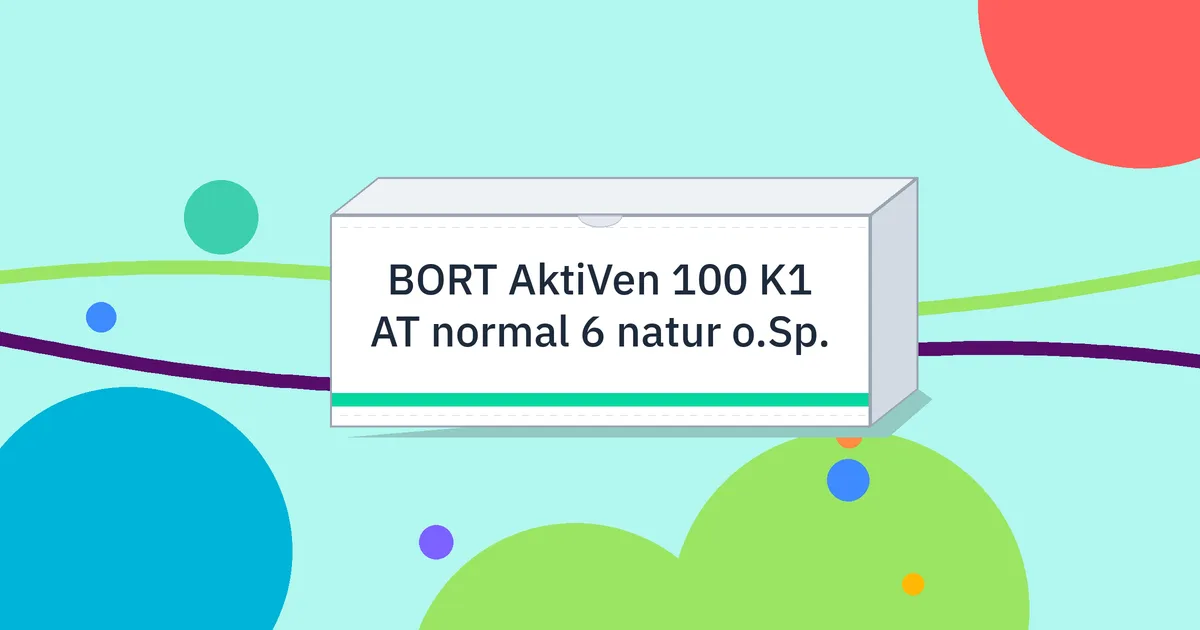 Symbolbild: Packung mit der Aufschrift BORT AktiVen 100 K1 AT normal 6 natur o.Sp. (PZN 13736263) – Verfügbarkeit und Bezug in Apotheken in Frankfurt am Main