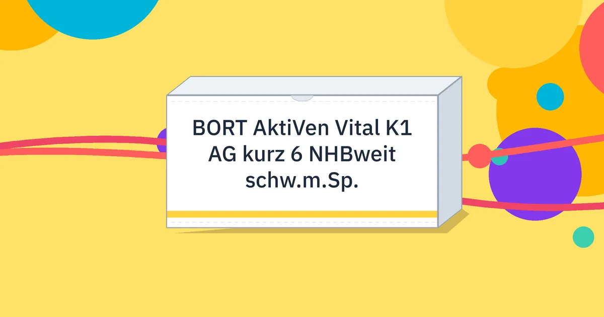 Symbolbild: Packung mit der Aufschrift BORT AktiVen Vital K1 AG kurz 6 NHBweit schw.m.Sp. (PZN 13736168) – Verfügbarkeit und Bezug in Apotheken in Frankfurt am Main