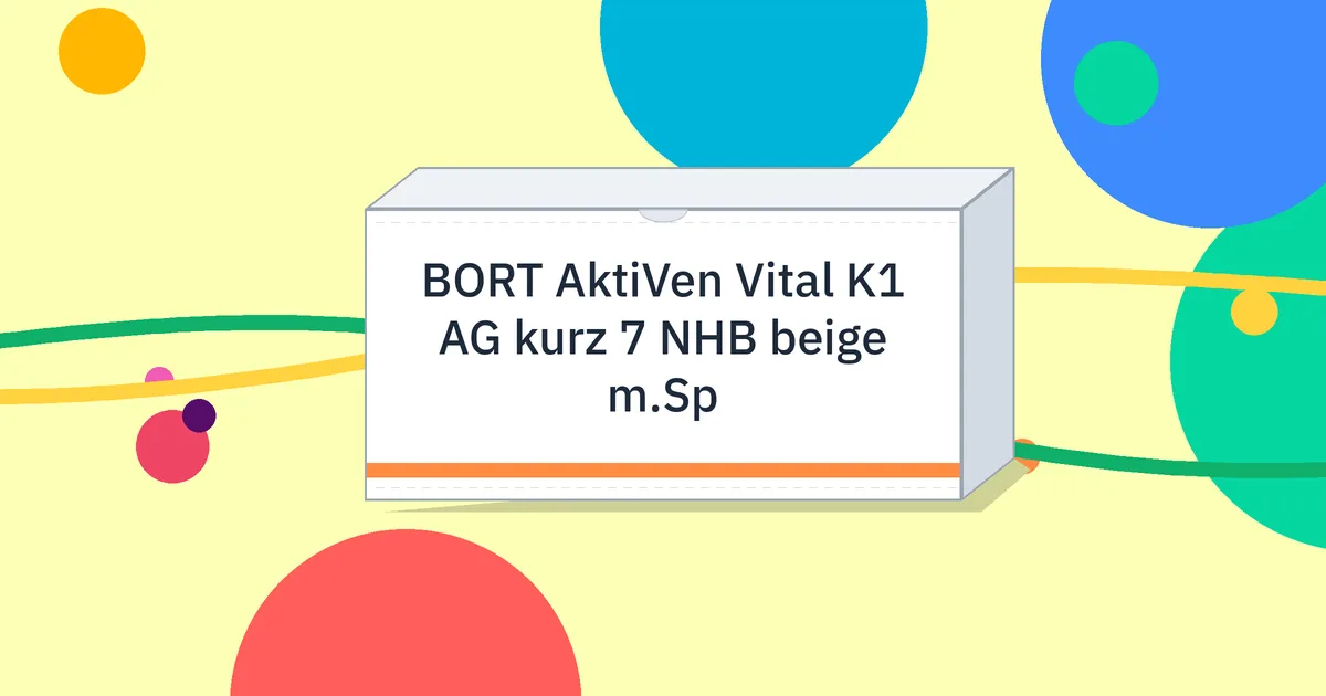 Symbolbild: Packung mit der Aufschrift BORT AktiVen Vital K1 AG kurz 7 NHB beige m.Sp (PZN 13731219) – Verfügbarkeit und Bezug in Apotheken in Frankfurt am Main