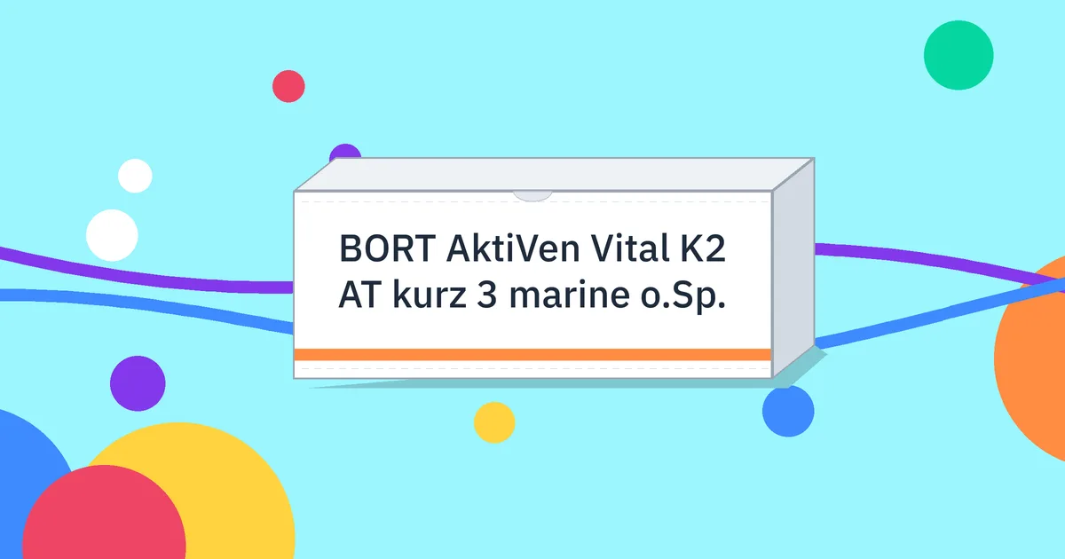 Symbolbild: Packung mit der Aufschrift BORT AktiVen Vital K2 AT kurz 3 marine o.Sp. (PZN 13741755) – Verfügbarkeit und Bezug in Apotheken in Frankfurt am Main