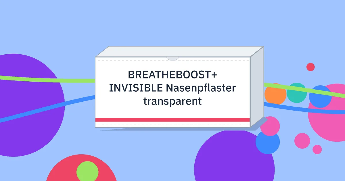 Symbolbild: Packung mit der Aufschrift BREATHEBOOST+ INVISIBLE Nasenpflaster transparent (PZN 19480528) – Verfügbarkeit und Bezug in Apotheken in Frankfurt am Main
