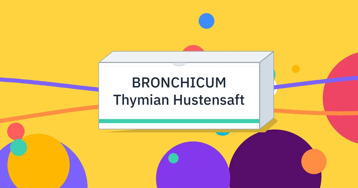 Symbolbild: Packung mit der Aufschrift BRONCHICUM Thymian Hustensaft (PZN 16698988) – Verfügbarkeit und Bezug in Apotheken in Frankfurt am Main