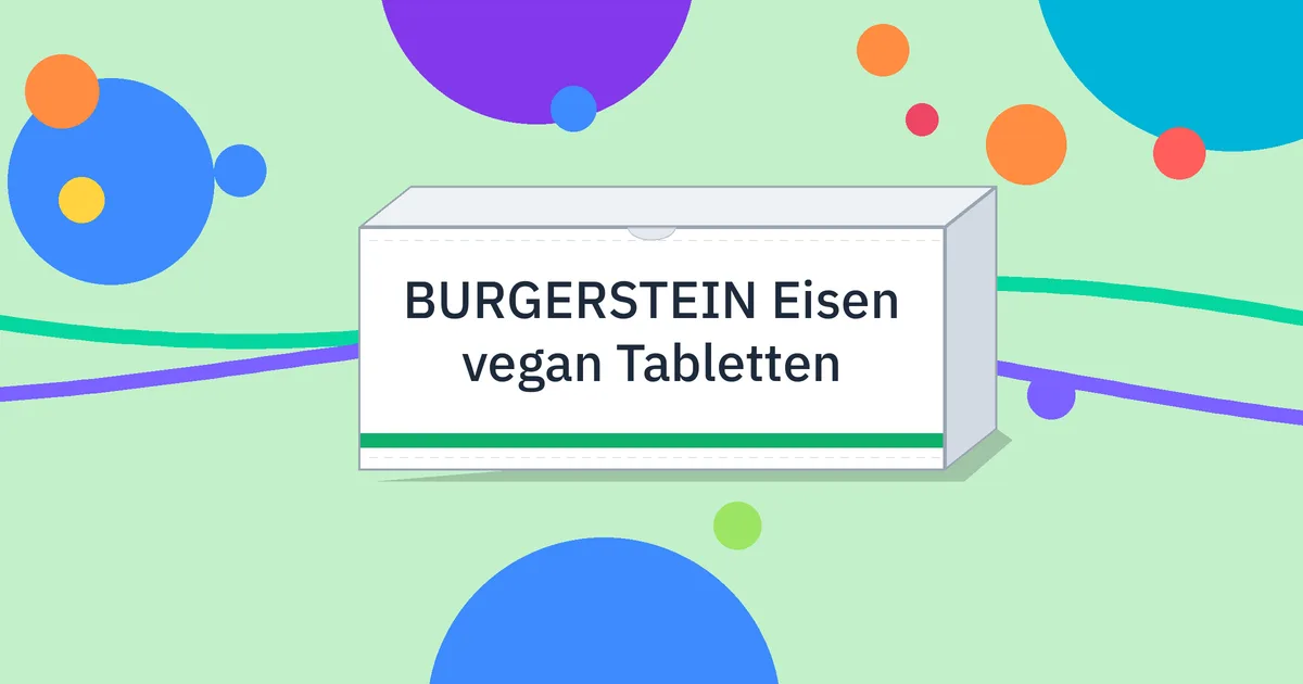 Symbolbild: Packung mit der Aufschrift BURGERSTEIN Eisen vegan Tabletten (PZN 20541985) – Verfügbarkeit und Bezug in Apotheken in Frankfurt am Main