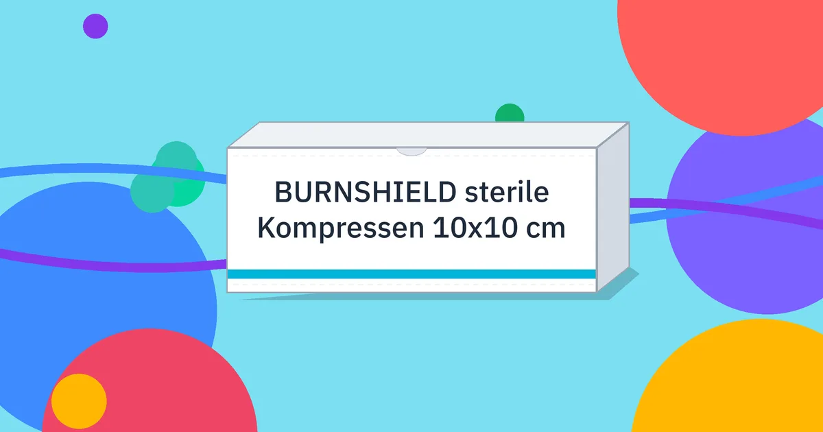 Symbolbild: Packung mit der Aufschrift BURNSHIELD sterile Kompressen 10x10 cm (PZN 18669904) – Verfügbarkeit und Bezug in Apotheken in Frankfurt am Main