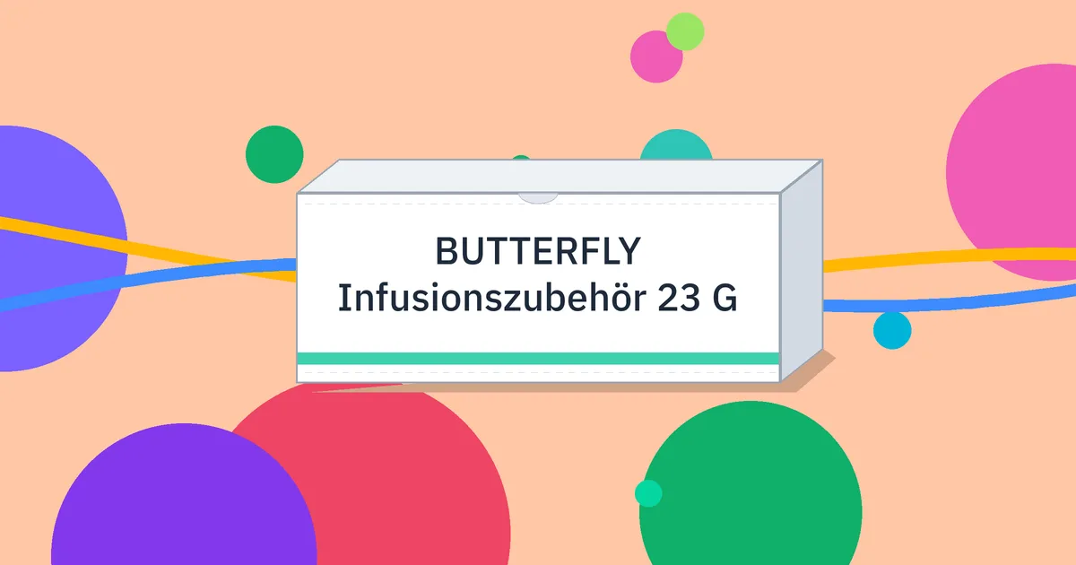 Symbolbild: Packung mit der Aufschrift BUTTERFLY Infusionszubehör 23 G (PZN 00328195) – Verfügbarkeit und Bezug in Apotheken in Frankfurt am Main