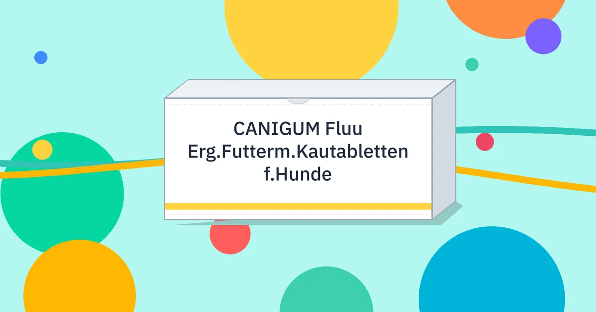 Symbolbild: Packung mit der Aufschrift CANIGUM Fluu Erg.Futterm.Kautabletten f.Hunde (PZN 14217341) – Verfügbarkeit und Bezug in Apotheken in Frankfurt am Main