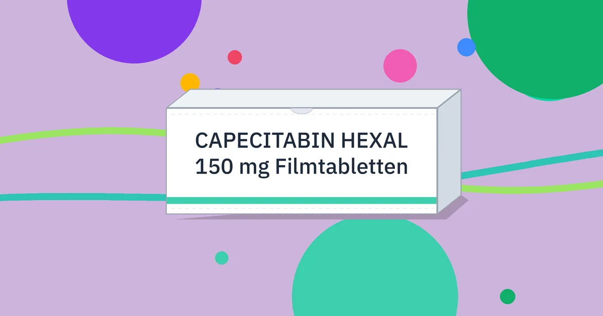 Symbolbild: Packung mit der Aufschrift CAPECITABIN HEXAL 150 mg Filmtabletten (PZN 08865828) – Verfügbarkeit und Bezug in Apotheken in Frankfurt am Main