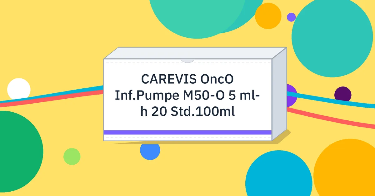 Symbolbild: Packung mit der Aufschrift CAREVIS OncO Inf.Pumpe M50-O 5 ml-h 20 Std.100ml (PZN 17397763) – Verfügbarkeit und Bezug in Apotheken in Frankfurt am Main