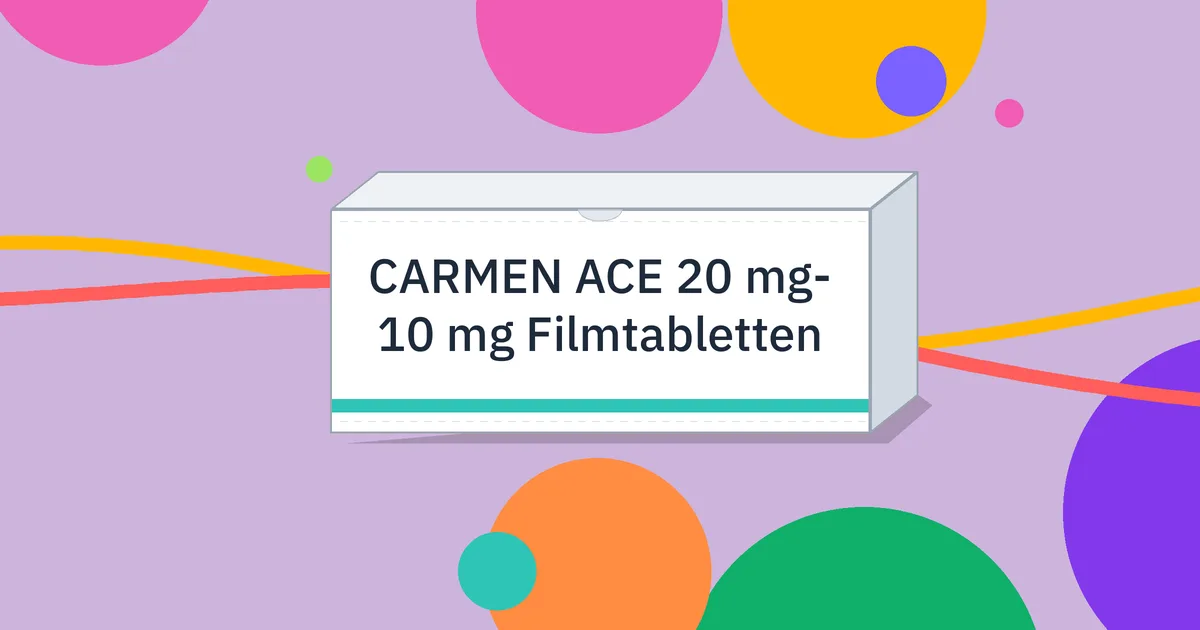 Symbolbild: Packung mit der Aufschrift CARMEN ACE 20 mg-10 mg Filmtabletten (PZN 02297702) – Verfügbarkeit und Bezug in Apotheken in Frankfurt am Main