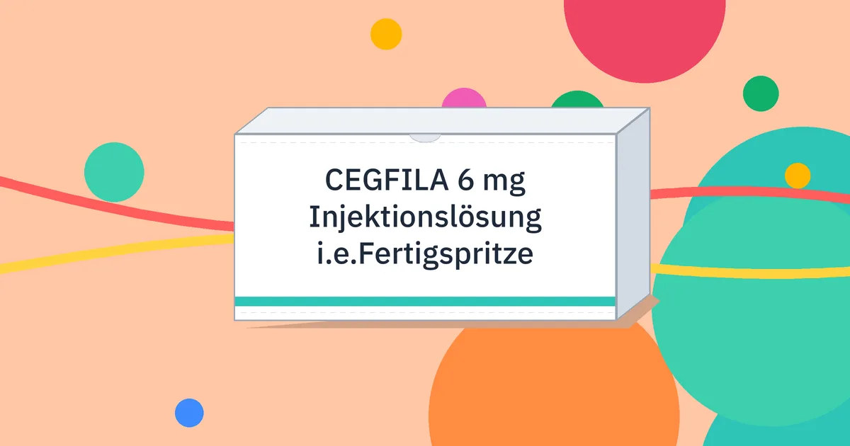 Symbolbild: Packung mit der Aufschrift CEGFILA 6 mg Injektionslösung i.e.Fertigspritze (PZN 17879769) – Verfügbarkeit und Bezug in Apotheken in Frankfurt am Main