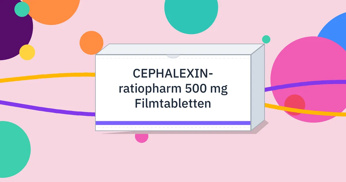 Symbolbild: Packung mit der Aufschrift CEPHALEXIN-ratiopharm 500 mg Filmtabletten (PZN 03574173) – Verfügbarkeit und Bezug in Apotheken in Frankfurt am Main
