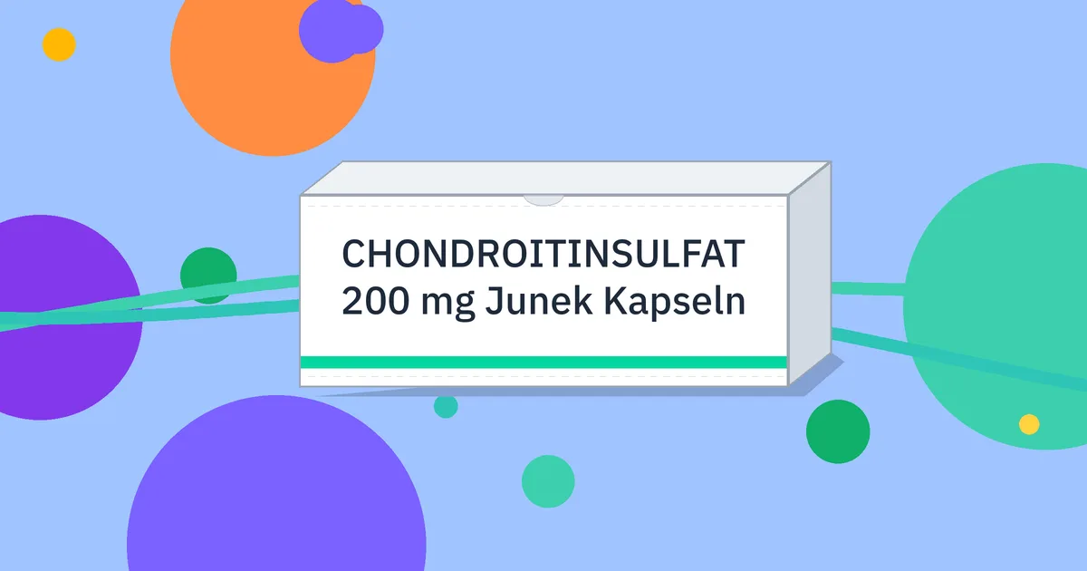 Symbolbild: Packung mit der Aufschrift CHONDROITINSULFAT 200 mg Junek Kapseln (PZN 01095847) – Verfügbarkeit und Bezug in Apotheken in Frankfurt am Main