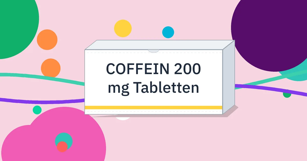 Symbolbild: Packung mit der Aufschrift COFFEIN 200 mg Tabletten (PZN 14025222) – Verfügbarkeit und Bezug in Apotheken in Frankfurt am Main
