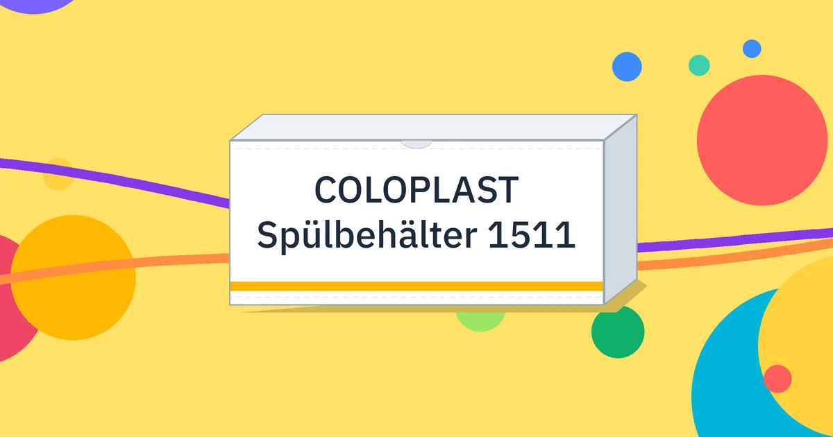 Symbolbild: Packung mit der Aufschrift COLOPLAST Spülbehälter 1511 (PZN 03268217) – Verfügbarkeit und Bezug in Apotheken in Frankfurt am Main