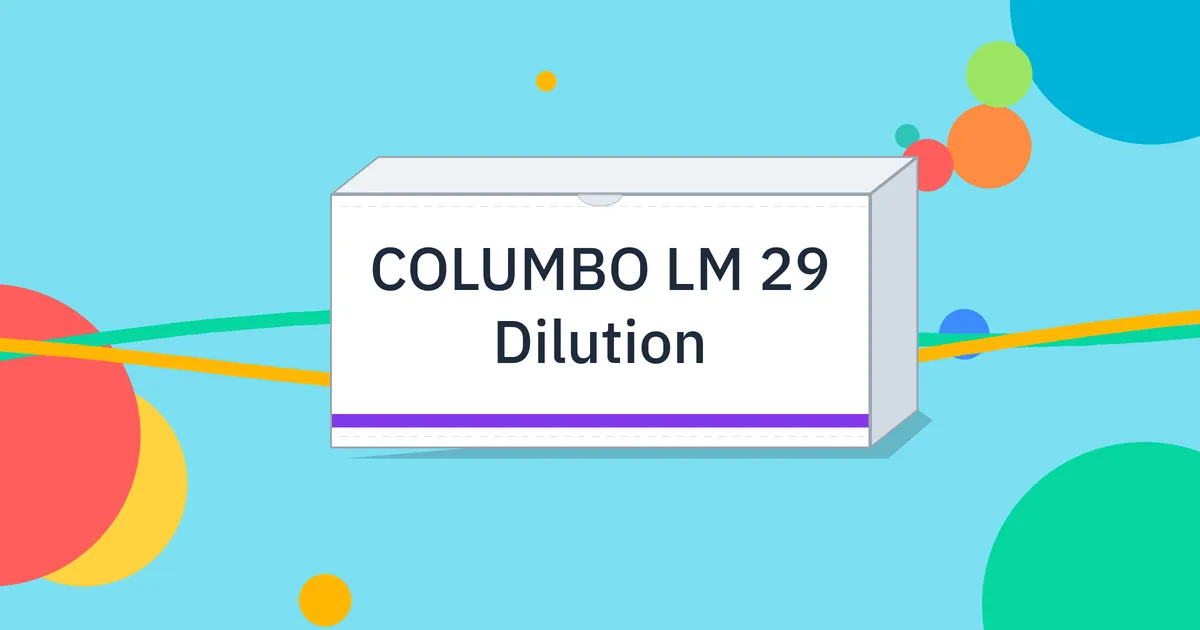 Symbolbild: Packung mit der Aufschrift COLUMBO LM 29 Dilution (PZN 13448966) – Verfügbarkeit und Bezug in Apotheken in Frankfurt am Main