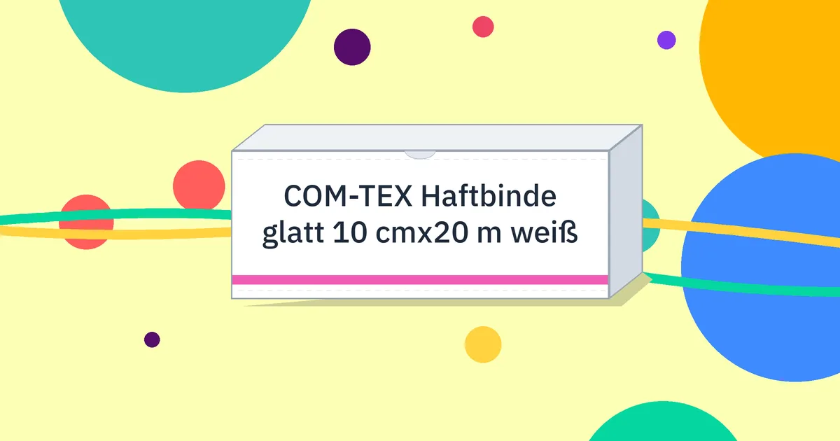 Symbolbild: Packung mit der Aufschrift COM-TEX Haftbinde glatt 10 cmx20 m weiß (PZN 03089615) – Verfügbarkeit und Bezug in Apotheken in Frankfurt am Main