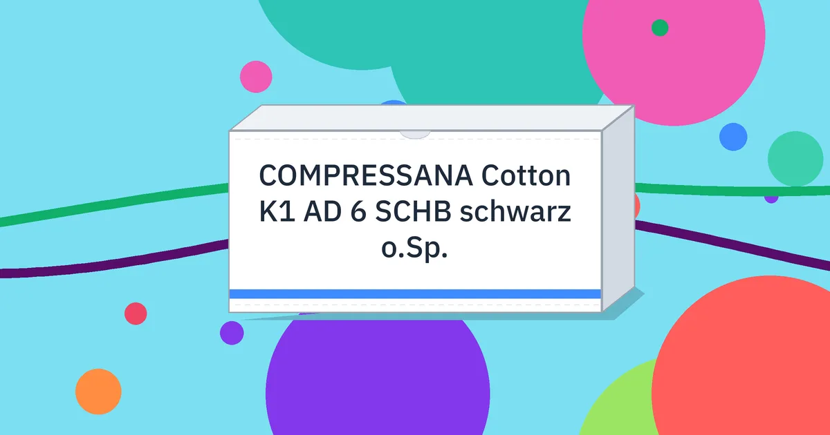 Symbolbild: Packung mit der Aufschrift COMPRESSANA Cotton K1 AD 6 SCHB schwarz o.Sp. (PZN 16959124) – Verfügbarkeit und Bezug in Apotheken in Frankfurt am Main