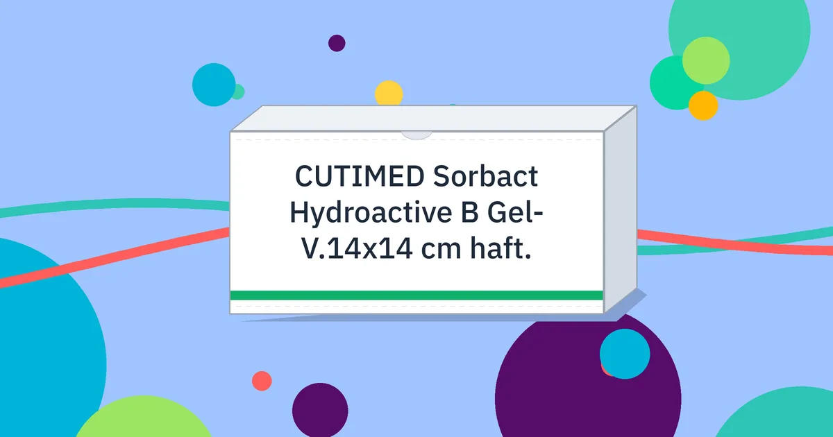 Symbolbild: Packung mit der Aufschrift CUTIMED Sorbact Hydroactive B Gel-V.14x14 cm haft. (PZN 19487163) – Verfügbarkeit und Bezug in Apotheken in Frankfurt am Main