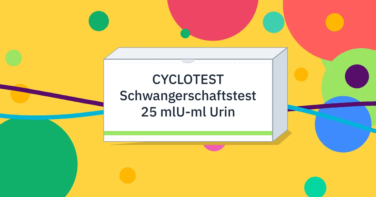 Symbolbild: Packung mit der Aufschrift CYCLOTEST Schwangerschaftstest 25 mlU-ml Urin (PZN 13513020) – Verfügbarkeit und Bezug in Apotheken in Frankfurt am Main