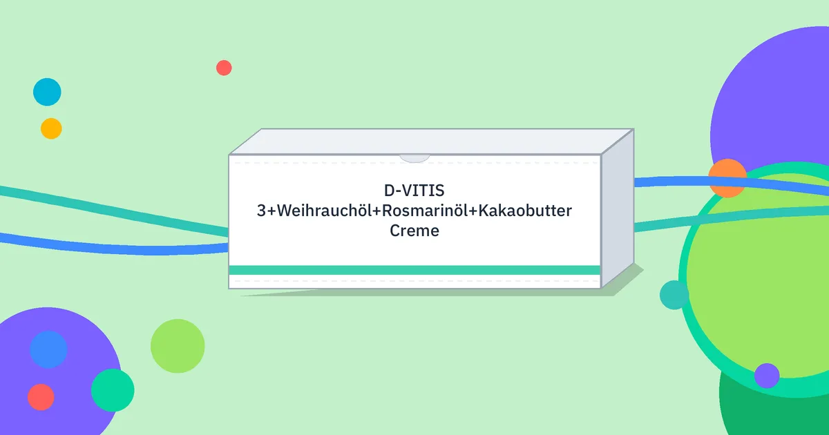 Symbolbild: Packung mit der Aufschrift D-VITIS 3+Weihrauchöl+Rosmarinöl+Kakaobutter Creme (PZN 15250748) – Verfügbarkeit und Bezug in Apotheken in Frankfurt am Main