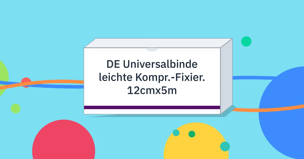 Symbolbild: Packung mit der Aufschrift DE Universalbinde leichte Kompr.-Fixier. 12cmx5m (PZN 04554511) – Verfügbarkeit und Bezug in Apotheken in Frankfurt am Main