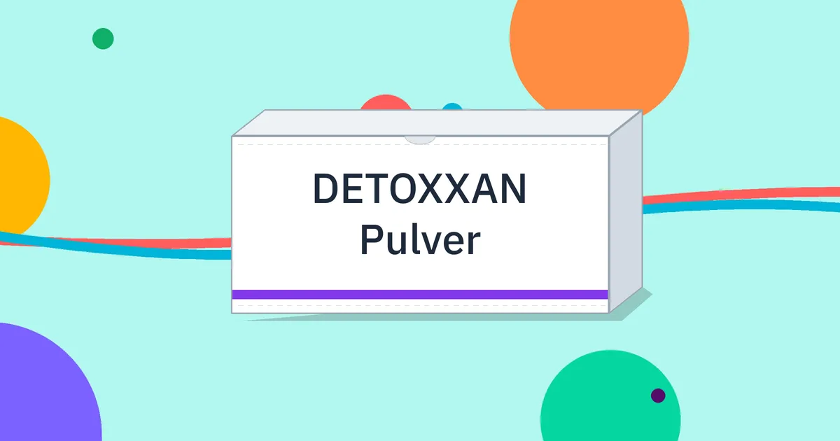 Symbolbild: Packung mit der Aufschrift DETOXXAN Pulver (PZN 13867284) – Verfügbarkeit und Bezug in Apotheken in Frankfurt am Main