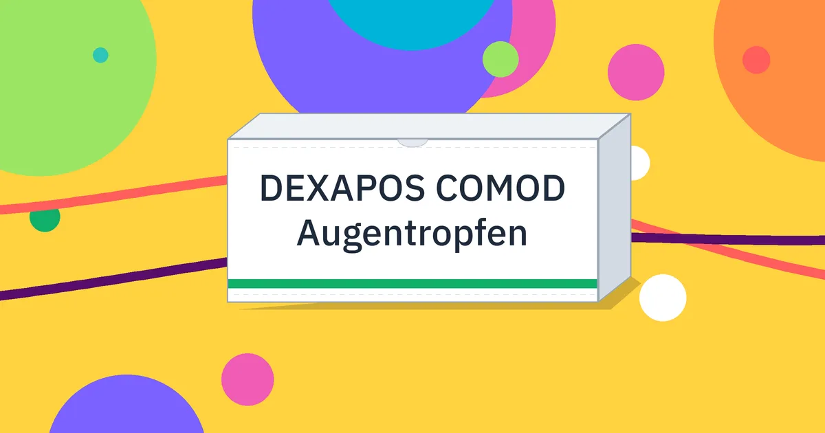 Symbolbild: Packung mit der Aufschrift DEXAPOS COMOD Augentropfen (PZN 05352324) – Verfügbarkeit und Bezug in Apotheken in Frankfurt am Main