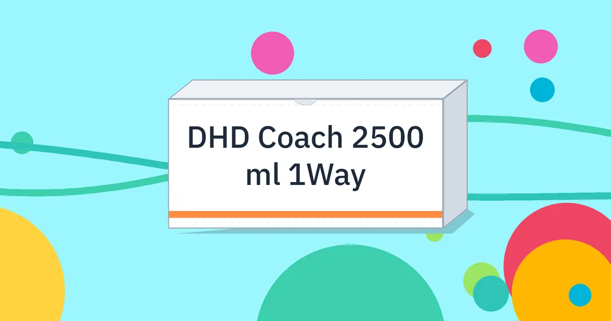Symbolbild: Packung mit der Aufschrift DHD Coach 2500 ml 1Way (PZN 09179897) – Verfügbarkeit und Bezug in Apotheken in Frankfurt am Main