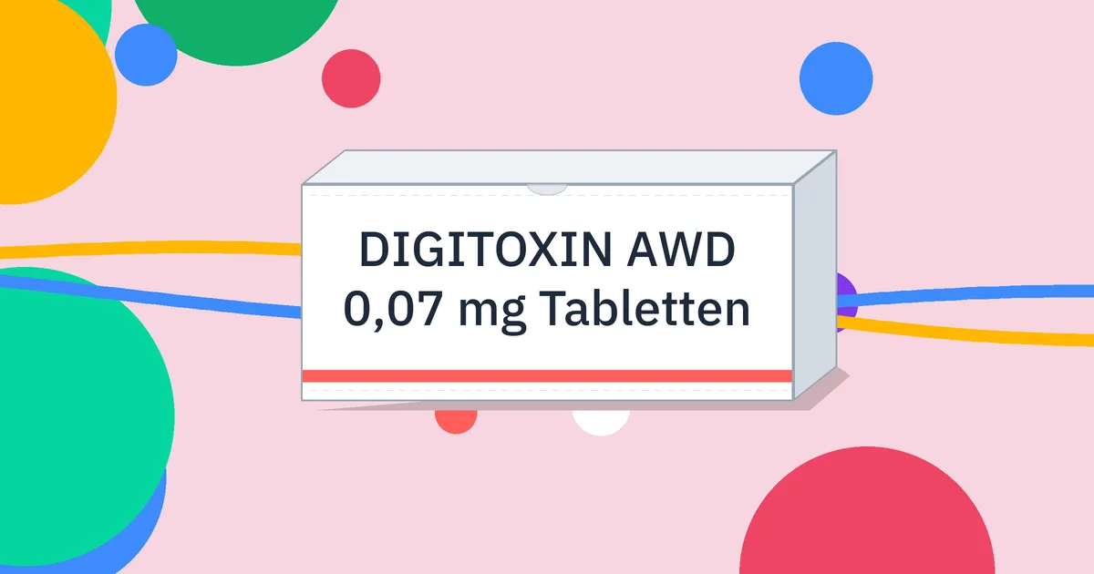 Symbolbild: Packung mit der Aufschrift DIGITOXIN AWD 0,07 mg Tabletten (PZN 04346267) – Verfügbarkeit und Bezug in Apotheken in Frankfurt am Main