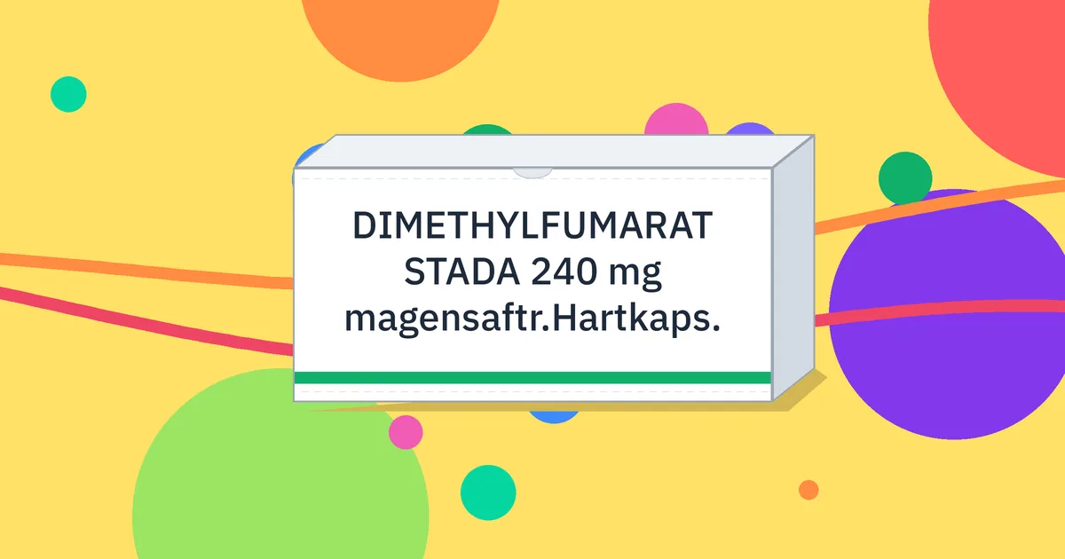 Symbolbild: Packung mit der Aufschrift DIMETHYLFUMARAT STADA 240 mg magensaftr.Hartkaps. (PZN 18135031) – Verfügbarkeit und Bezug in Apotheken in Frankfurt am Main