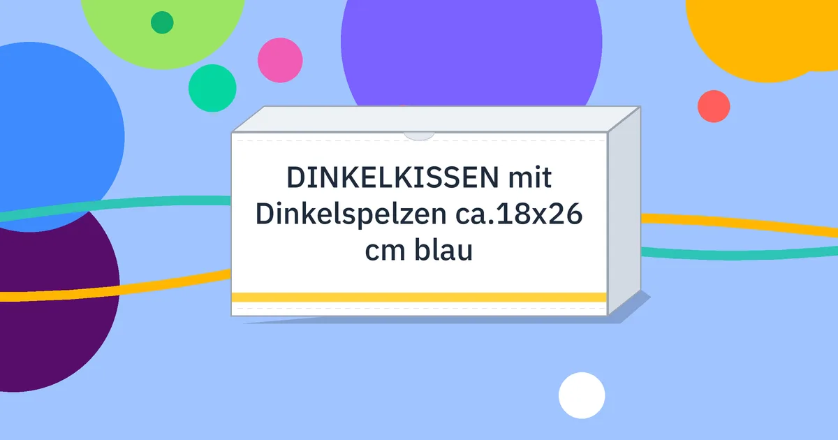 Symbolbild: Packung mit der Aufschrift DINKELKISSEN mit Dinkelspelzen ca.18x26 cm blau (PZN 16619138) – Verfügbarkeit und Bezug in Apotheken in Frankfurt am Main