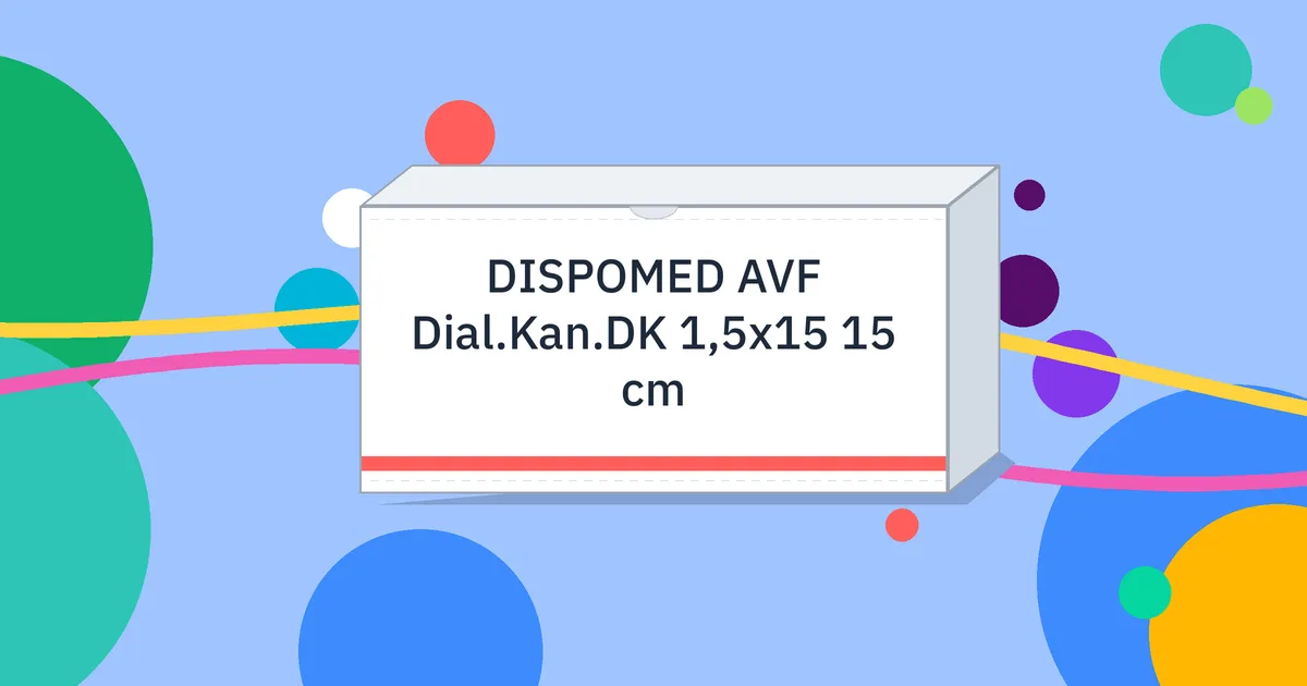 Symbolbild: Packung mit der Aufschrift DISPOMED AVF Dial.Kan.DK 1,5x15 15 cm (PZN 08495745) – Verfügbarkeit und Bezug in Apotheken in Frankfurt am Main
