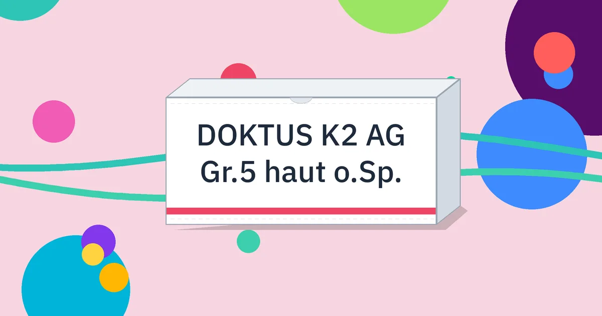 Symbolbild: Packung mit der Aufschrift DOKTUS K2 AG Gr.5 haut o.Sp. (PZN 00596671) – Verfügbarkeit und Bezug in Apotheken in Frankfurt am Main
